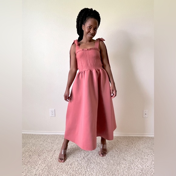 ASOS | Dresses | Asos Design Shirred Bunny Tie Prom Midi Dress In Rose ...